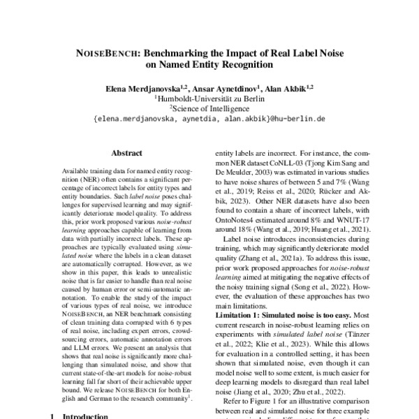NoiseBench: Benchmarking the Impact of Real Label Noise on Named Entity Recognition - ACL Anthology