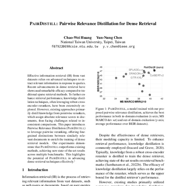 PairDistill: Pairwise Relevance Distillation for Dense Retrieval - ACL Anthology