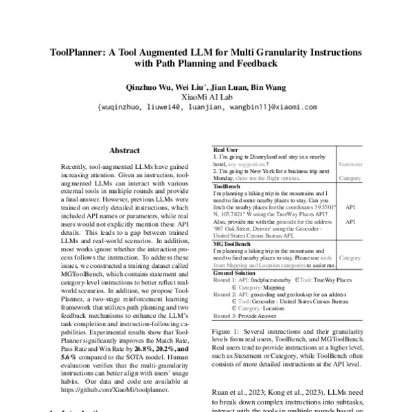 ToolPlanner: A Tool Augmented LLM for Multi Granularity Instructions ...