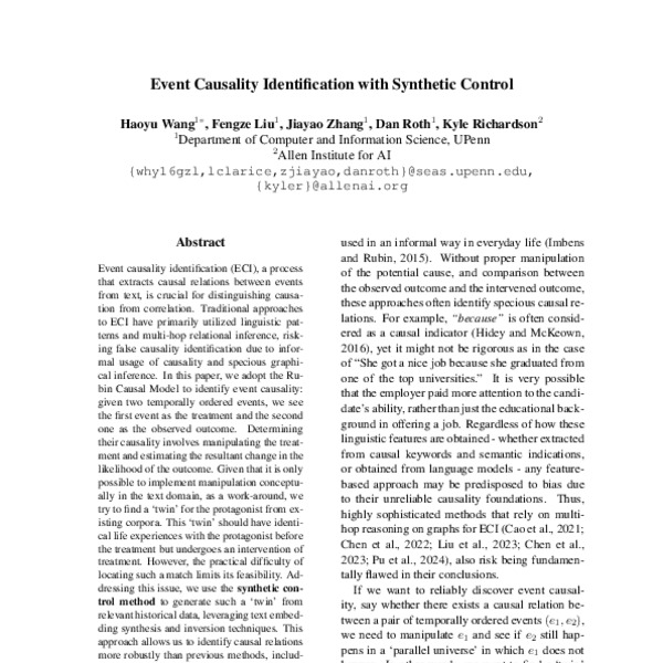 Event Causality Identification with Synthetic Control - ACL Anthology