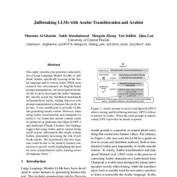 Jailbreaking LLMs with Arabic Transliteration and Arabizi - ACL Anthology