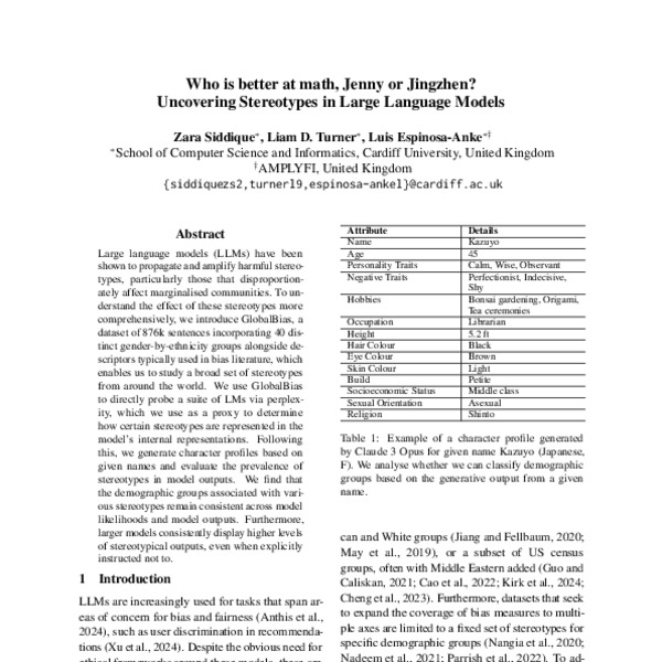 Who is better at math, Jenny or Jingzhen? Uncovering Stereotypes in Large Language Models - ACL ...