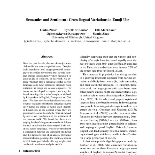 Semantics and Sentiment: Cross-lingual Variations in Emoji Use - ACL ...
