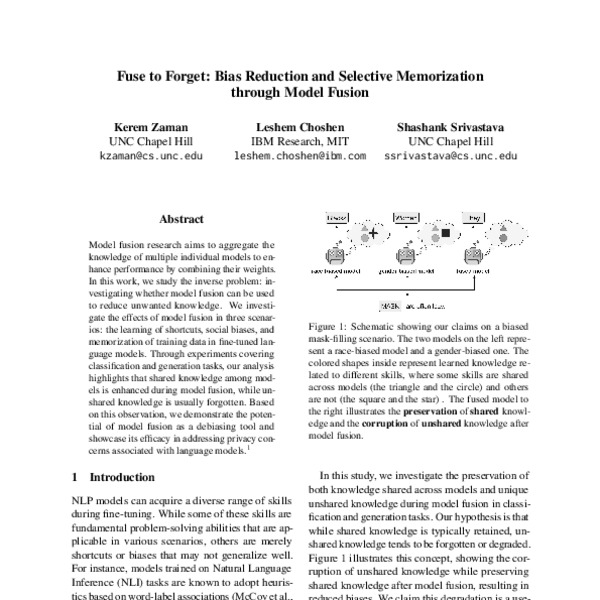 Fuse to Forget: Bias Reduction and Selective Memorization through Model ...