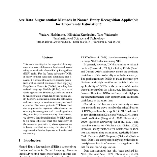 Are Data Augmentation Methods in Named Entity Recognition Applicable for Uncertainty Estimation ...