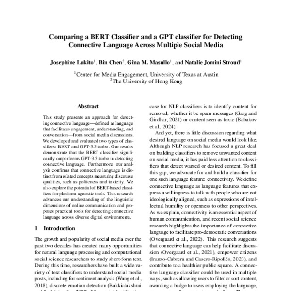 Comparing a BERT Classifier and a GPT classifier for Detecting Connective Language Across ...