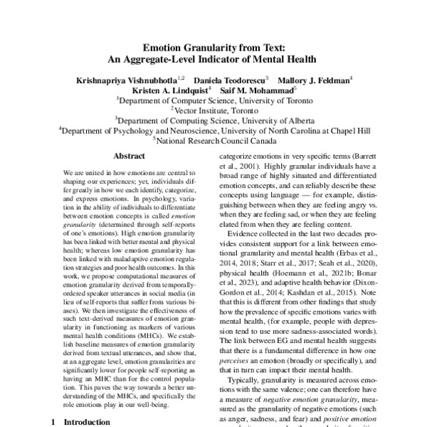 Emotion Granularity from Text: An Aggregate-Level Indicator of Mental ...