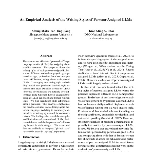 An Empirical Analysis of the Writing Styles of Persona-Assigned LLMs ...