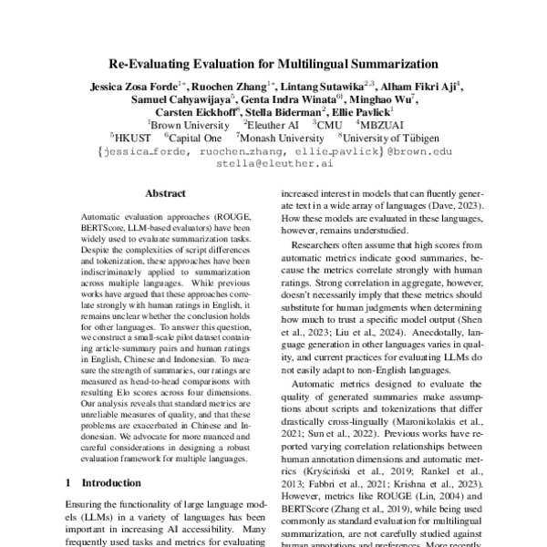 Re Evaluating Evaluation For Multilingual Summarization Acl Anthology 