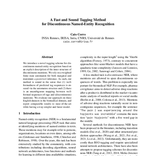 A Fast and Sound Tagging Method for Discontinuous Named-Entity Recognition - ACL Anthology