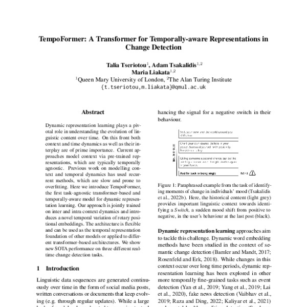 TempoFormer: A Transformer for Temporally-aware Representations in Change Detection - ACL Anthology