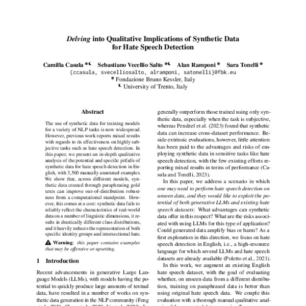 Delving into Qualitative Implications of Synthetic Data for Hate Speech Detection - ACL Anthology