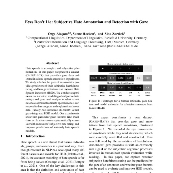 Eyes Don’t Lie: Subjective Hate Annotation and Detection with Gaze ...