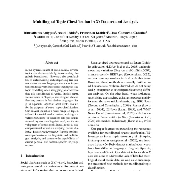Multilingual Topic Classification in X: Dataset and Analysis - ACL Anthology