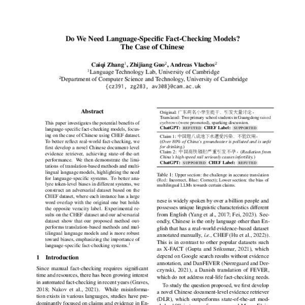 Do We Need Language-Specific Fact-Checking Models? The Case of Chinese ...