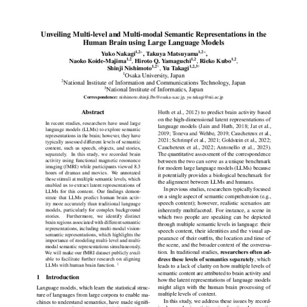 Unveiling Multi-level and Multi-modal Semantic Representations in the Human Brain using Large ...