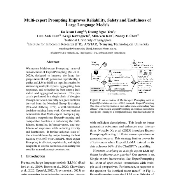 Multi-expert Prompting Improves Reliability, Safety and Usefulness of Large Language Models ...