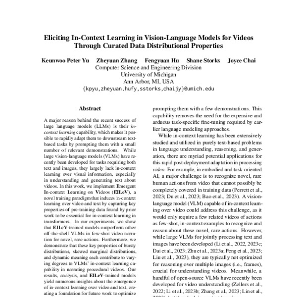 Eliciting In-Context Learning in Vision-Language Models for Videos Through Curated Data ...