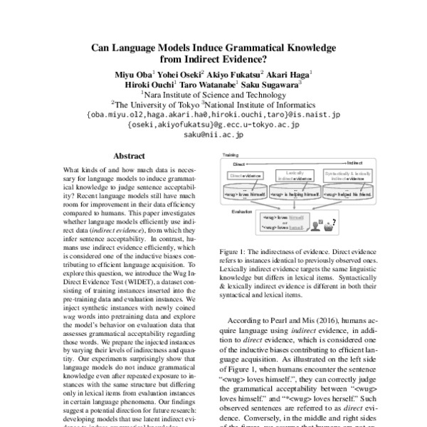 Can Language Models Induce Grammatical Knowledge from Indirect Evidence? - ACL Anthology
