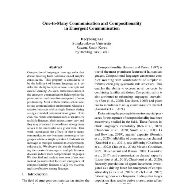 One-to-Many Communication and Compositionality in Emergent ...