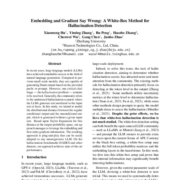 Embedding and Gradient Say Wrong: A White-Box Method for Hallucination Detection - ACL Anthology