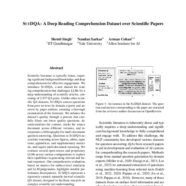 Scidqa A Deep Reading Comprehension Dataset Over Scientific Papers