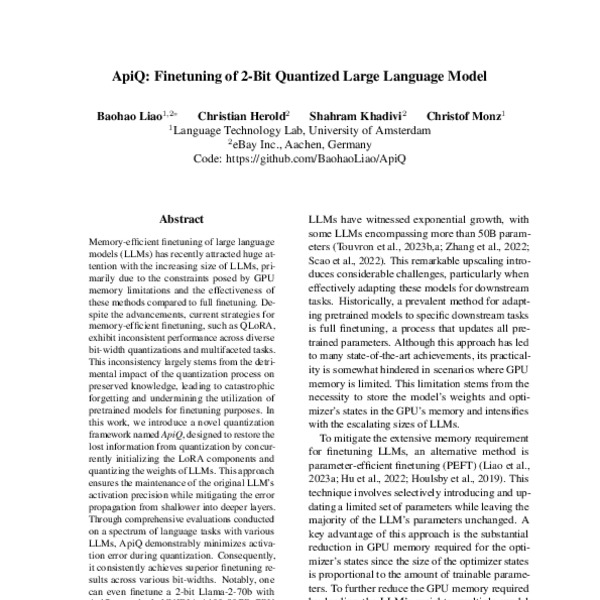 ApiQ: Finetuning of 2-Bit Quantized Large Language Model - ACL Anthology