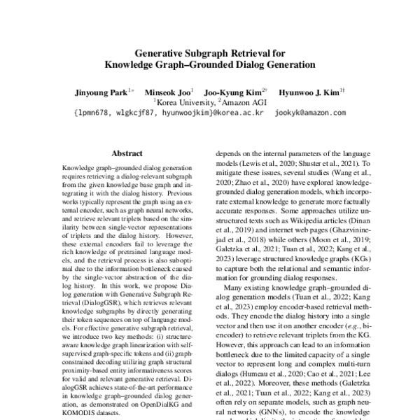 Generative Subgraph Retrieval for Knowledge Graph–Grounded Dialog Generation - ACL Anthology