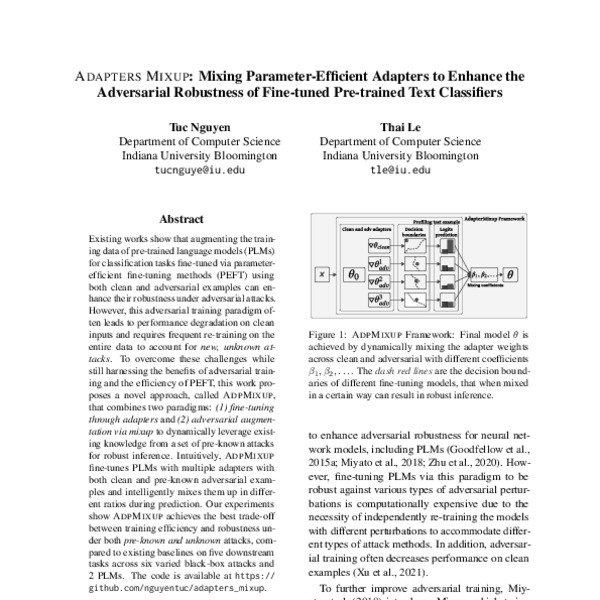 Adapters Mixup: Mixing Parameter-Efficient Adapters to Enhance the Adversarial Robustness of ...
