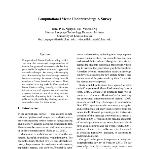 Computational Meme Understanding: A Survey - ACL Anthology