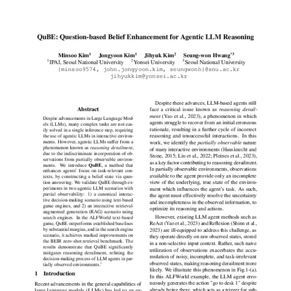 QuBE: Question-based Belief Enhancement for Agentic LLM Reasoning - ACL Anthology