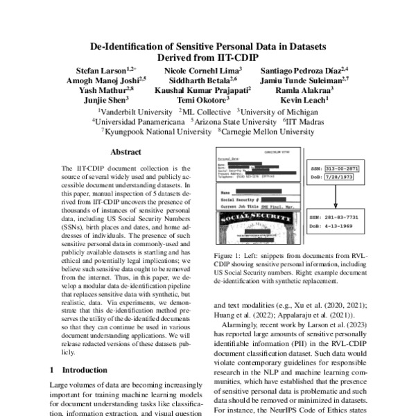 De-Identification of Sensitive Personal Data in Datasets Derived from ...