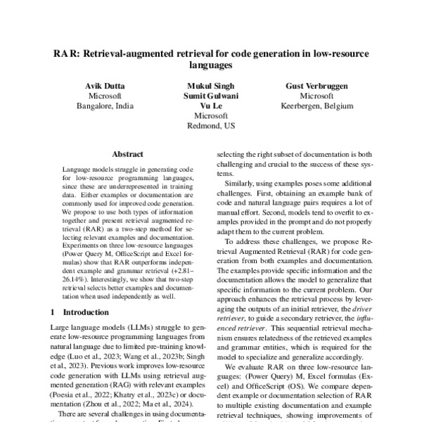 RAR: Retrieval-augmented retrieval for code generation in low resource languages - ACL Anthology