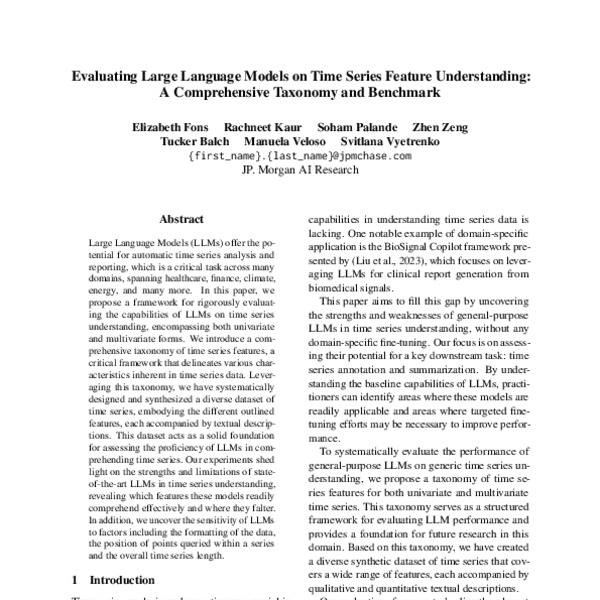 Evaluating Large Language Models on Time Series Feature Understanding: A Comprehensive Taxonomy ...