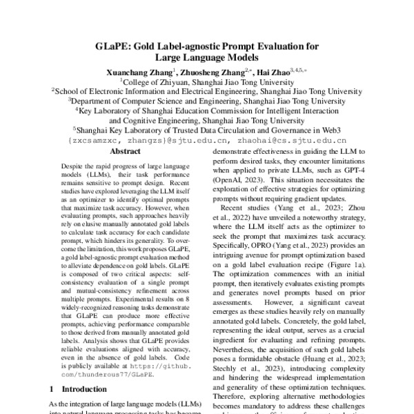 GLaPE: Gold Label-agnostic Prompt Evaluation for Large Language Models ...