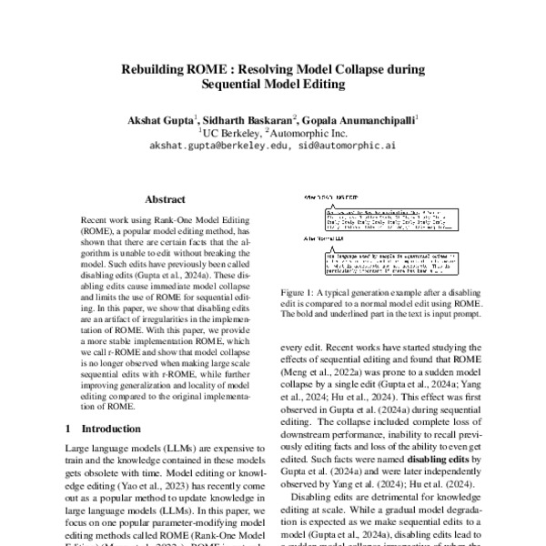 Rebuilding ROME : Resolving Model Collapse during Sequential Model Editing - ACL Anthology