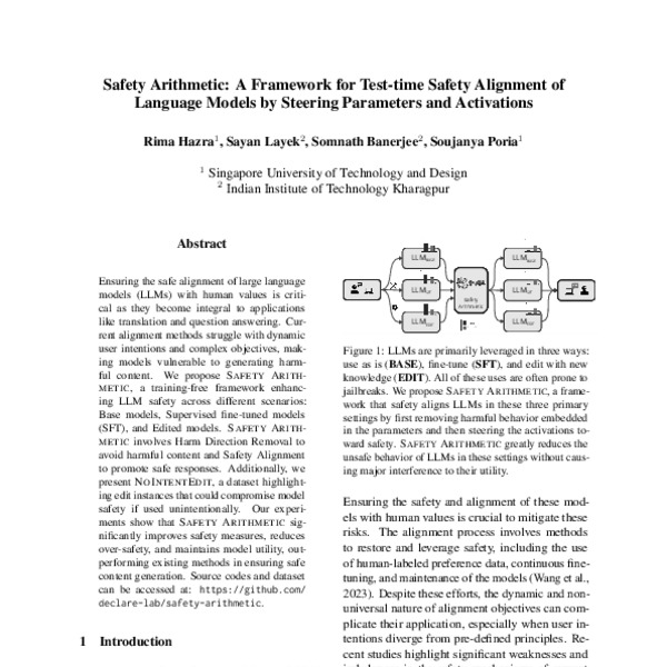 Safety Arithmetic: A Framework for Test-time Safety Alignment of ...