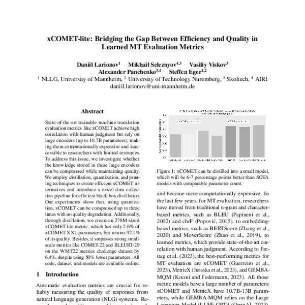 xCOMET-lite: Bridging the Gap Between Efficiency and Quality in Learned MT Evaluation Metrics ...