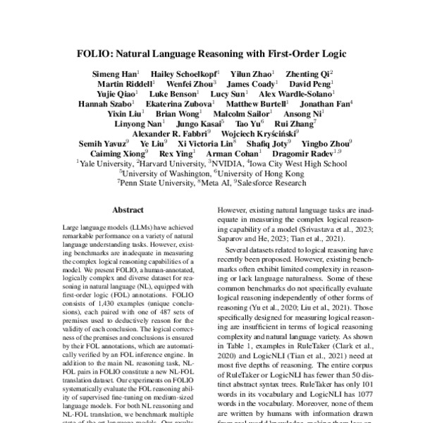 FOLIO: Natural Language Reasoning with First-Order Logic - ACL Anthology