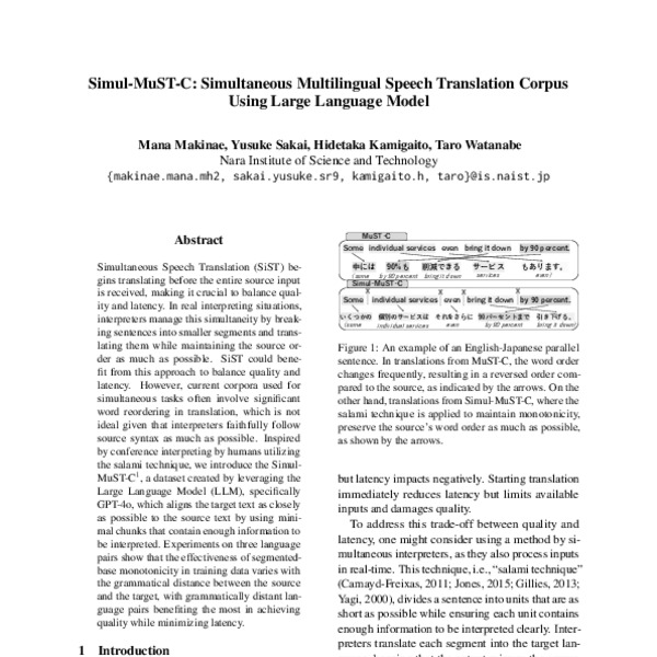 Simul-MuST-C: Simultaneous Multilingual Speech Translation Corpus Using ...