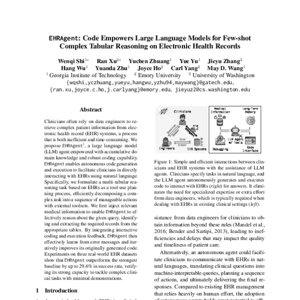 EHRAgent: Code Empowers Large Language Models for Few-shot Complex Tabular Reasoning on ...