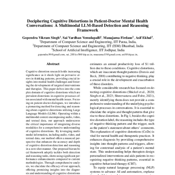 Deciphering Cognitive Distortions in Patient-Doctor Mental Health Conversations: A Multimodal ...