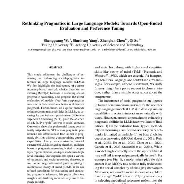 Rethinking Pragmatics in Large Language Models: Towards Open-Ended Evaluation and Preference ...