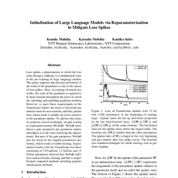 Initialization of Large Language Models via Reparameterization to Mitigate Loss Spikes - ACL ...