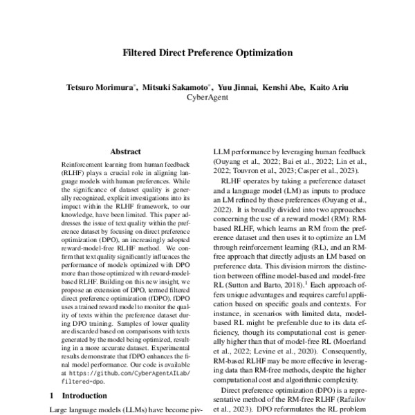 Filtered Direct Preference Optimization - ACL Anthology