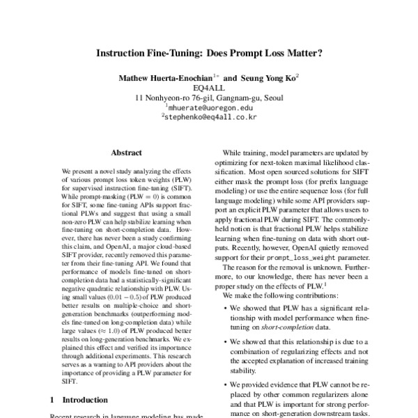 Instruction Fine-Tuning: Does Prompt Loss Matter? - ACL Anthology