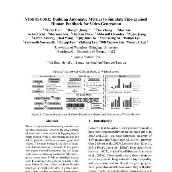 VideoScore: Building Automatic Metrics to Simulate Fine-grained Human Feedback for Video ...