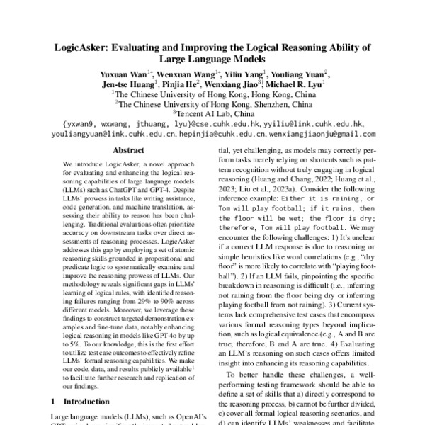LogicAsker: Evaluating and Improving the Logical Reasoning Ability of Large Language Models ...