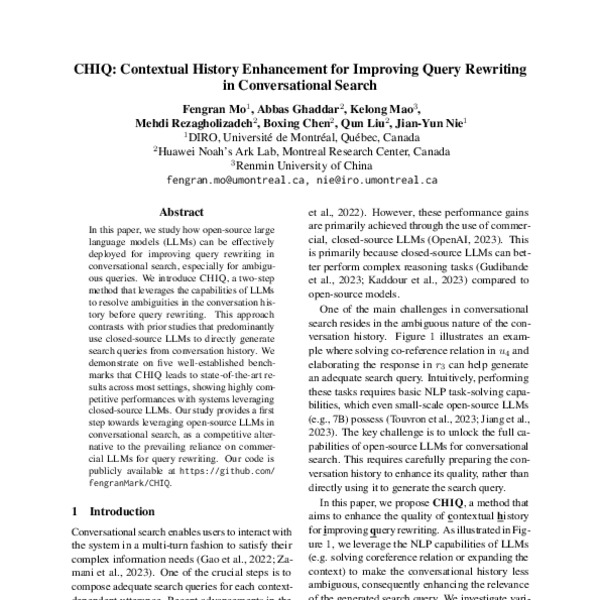 CHIQ: Contextual History Enhancement for Improving Query Rewriting in Conversational Search ...