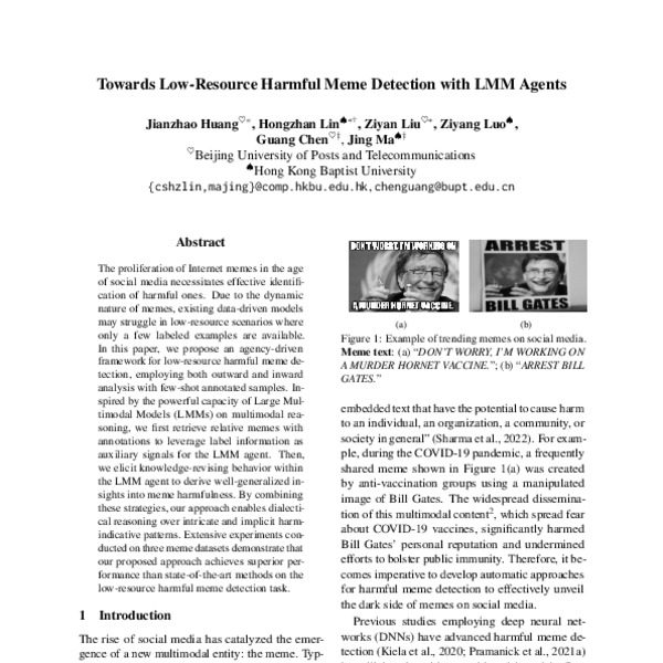 Towards Low-Resource Harmful Meme Detection with LMM Agents - ACL Anthology